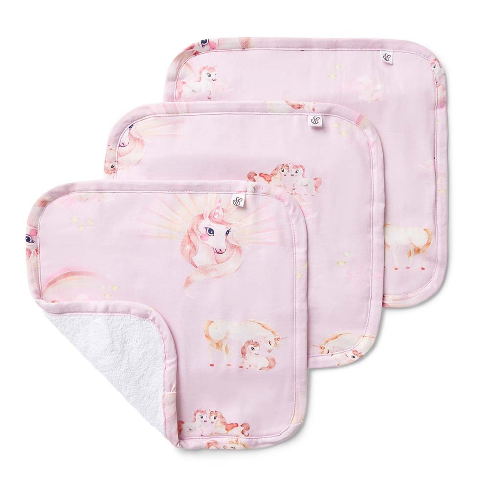 Unicorn - Baby Face & Body Wash Cloths - 3 Pack - BabyBoo Prints